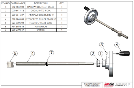 Chuck Feed Handwheel Assembly SVSIID — Irontite Products Inc.